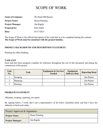 Scope Of Work Template. Create A Free Scope Of Work Form.